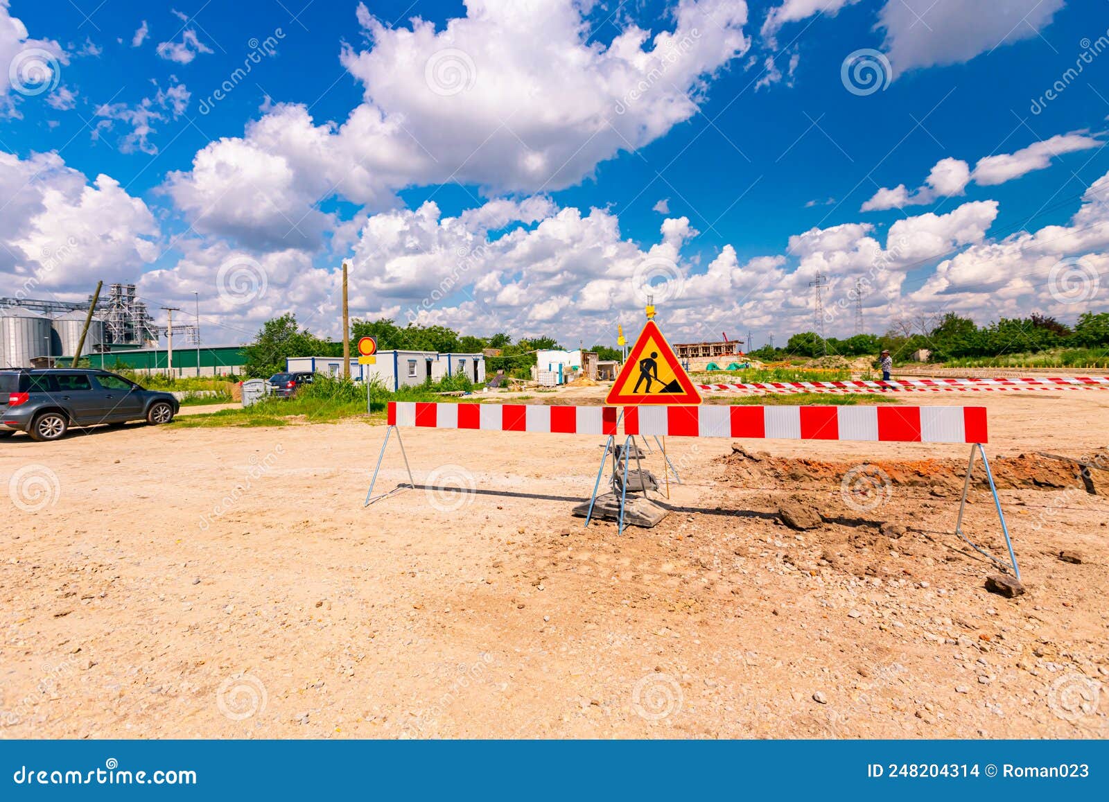 Sign with Symbol of Warning at Construction Zone Area Stock Photo ...
