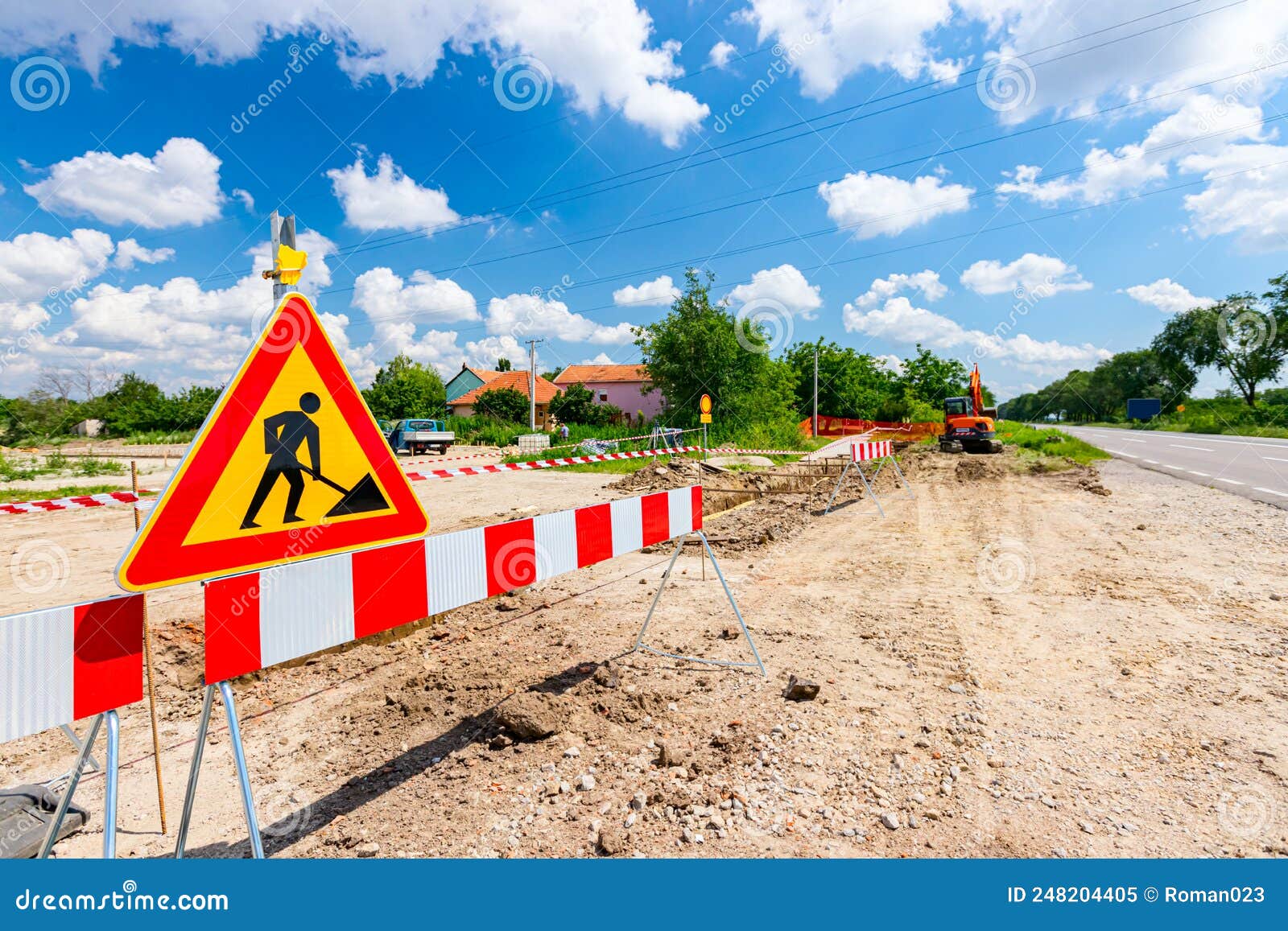 Sign with Symbol of Warning at Construction Zone Area Stock Image ...