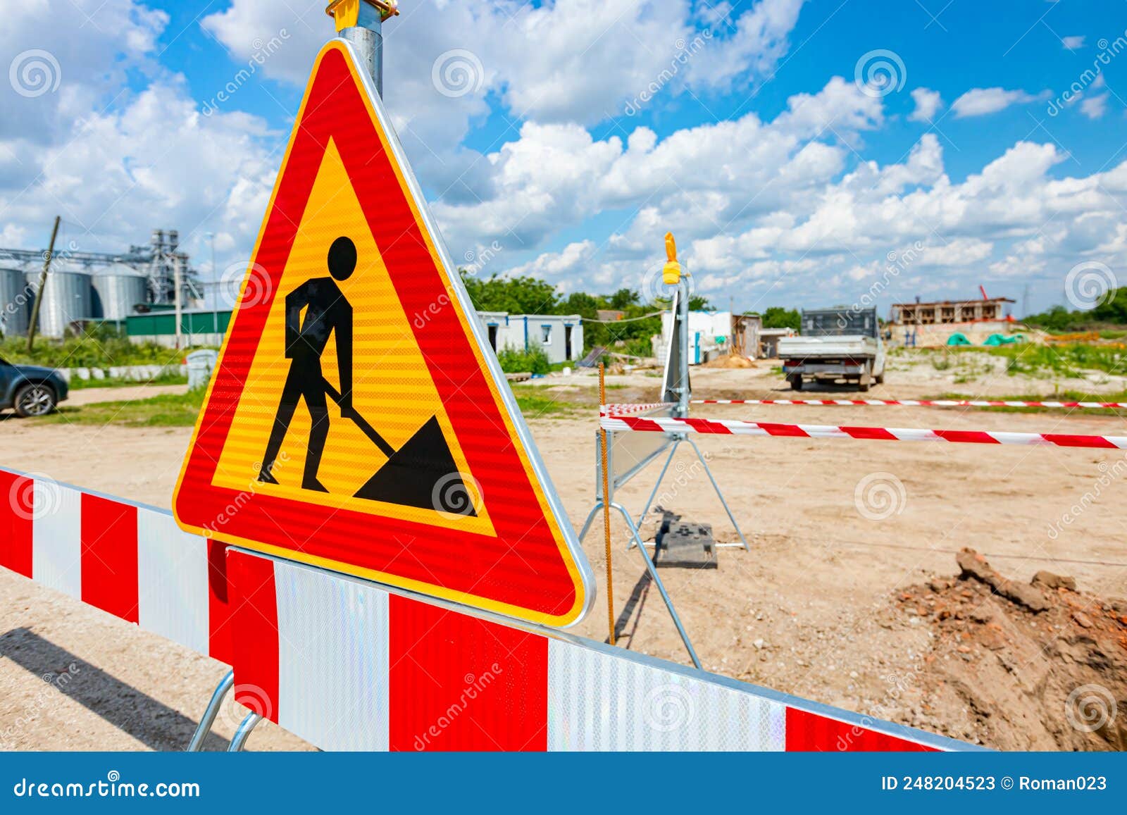 Sign with Symbol of Warning at Construction Zone Area Stock Image ...