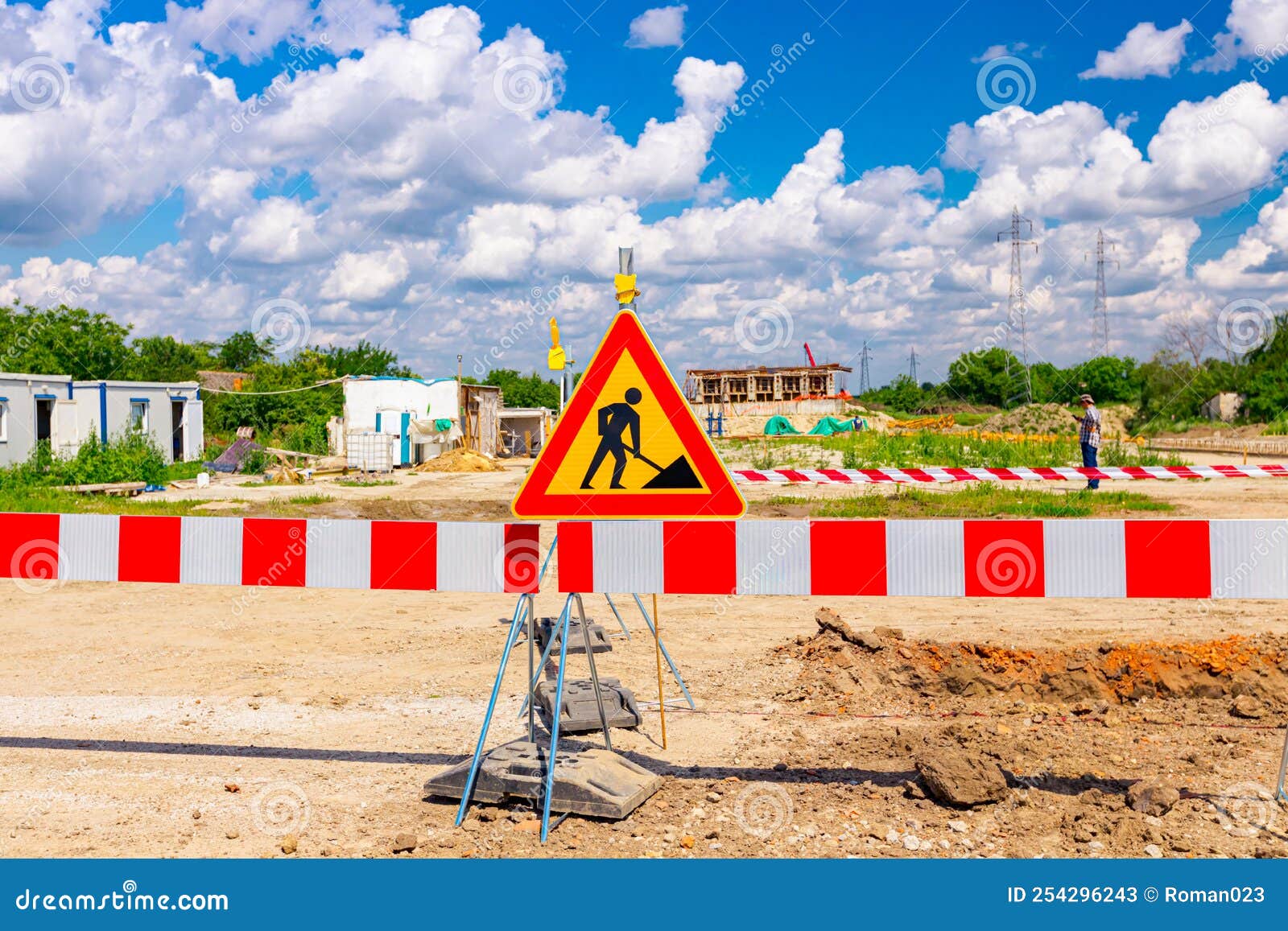 Sign with Symbol of Warning at Construction Zone Area Stock Image ...