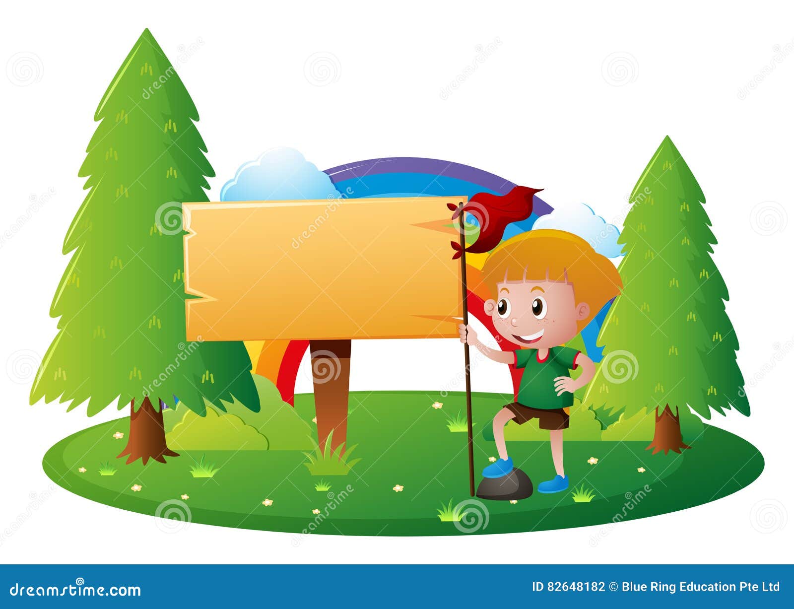 Sign Template with Boy in Park Stock Illustration - Illustration of ...