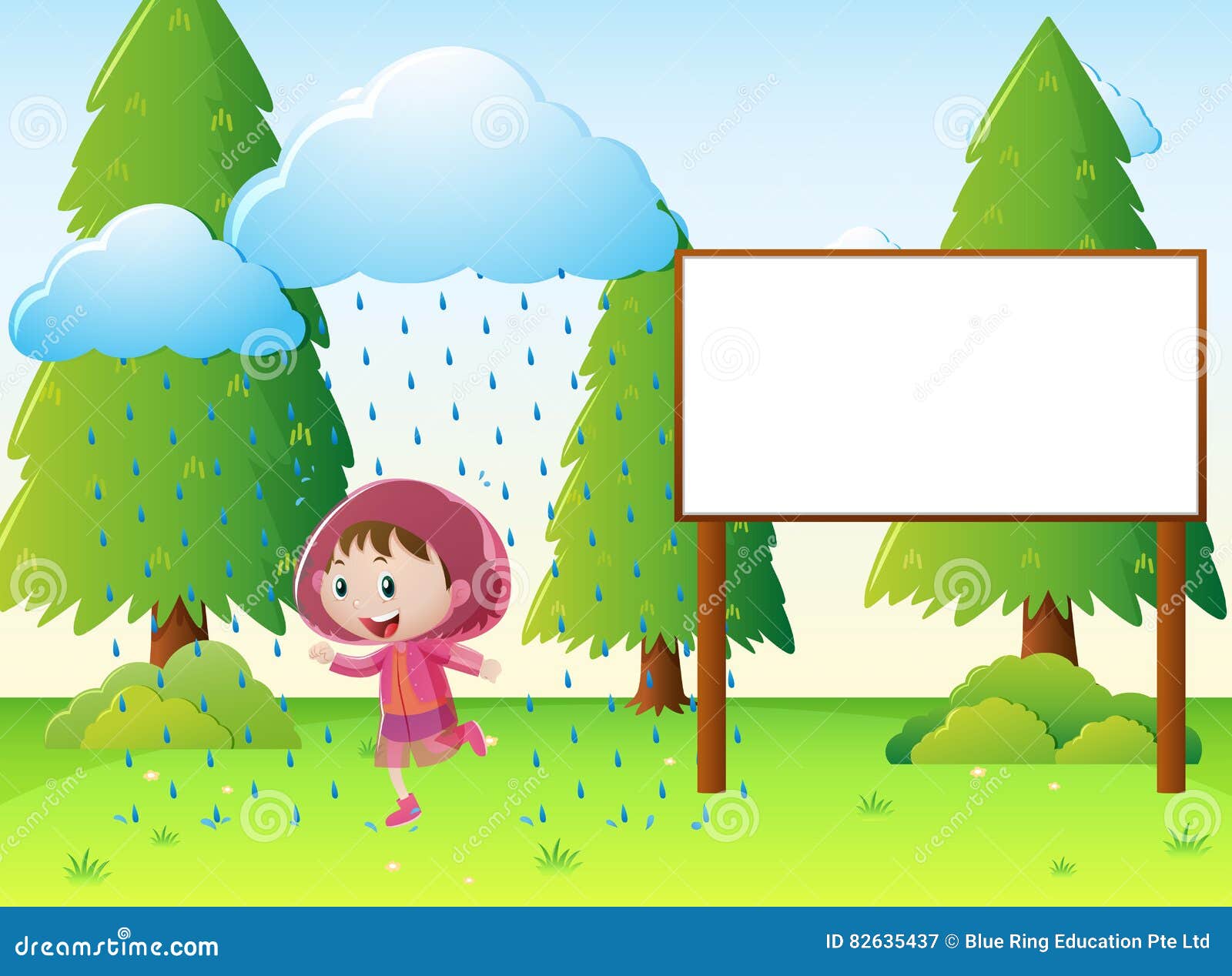 Sign Template with Girl in the Rain Stock Vector - Illustration of ...