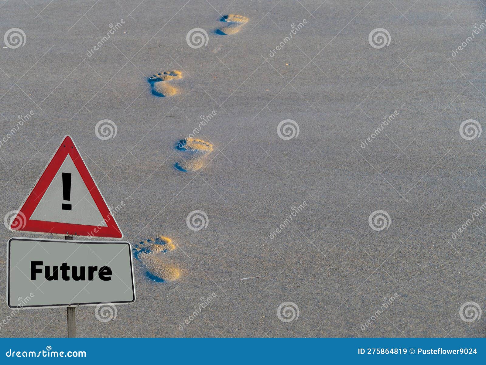 Sign with Text Future in Front of Footsteps on Beach Stock Image ...