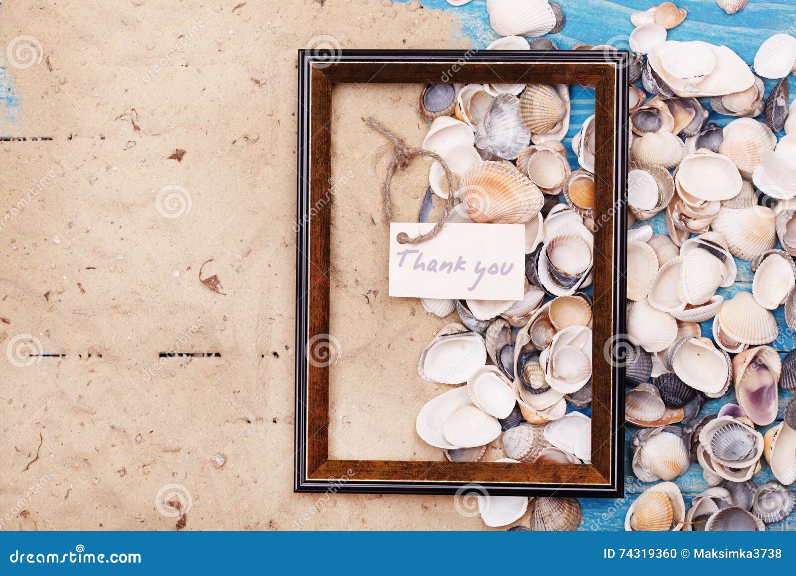 Sign Thank You with Shells and Photo Frame. Vocation Background Stock ...