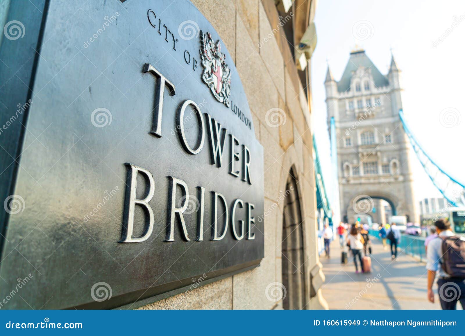 Sign of Tower bridge stock image. Image of landmark - 160615949