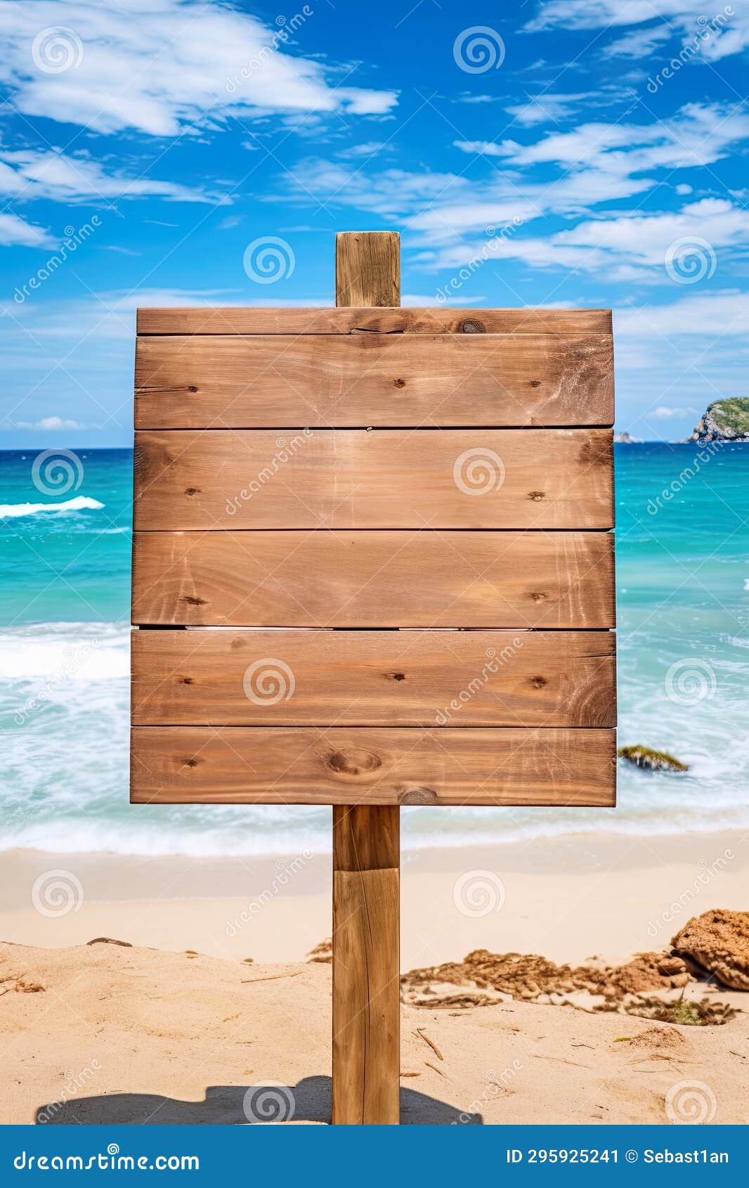 Sign on a Tranquil Seashore, Providing a Mockup with Ample Copy Space ...