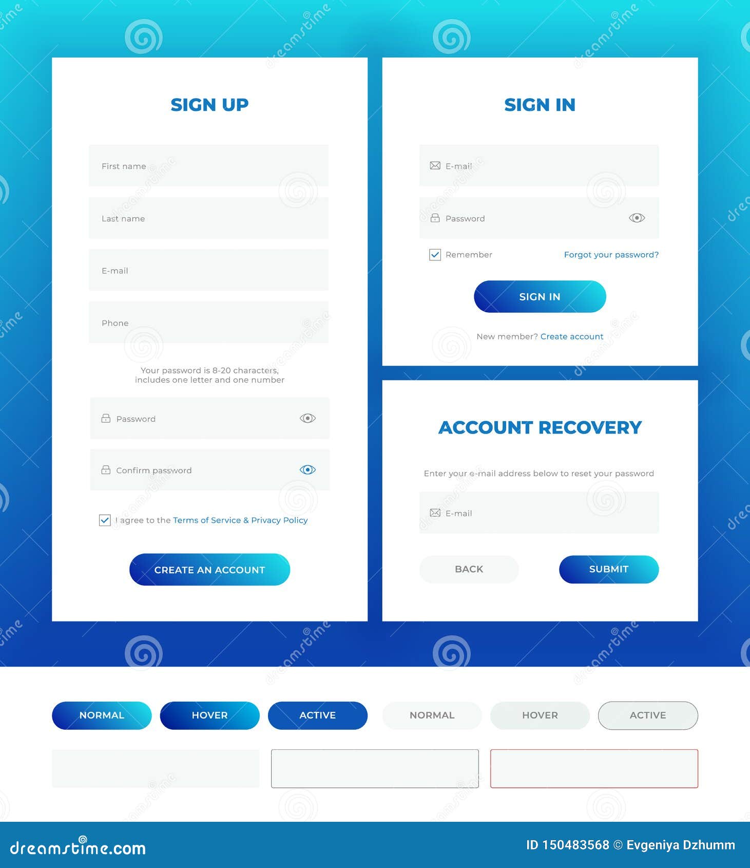 Sign in, Sign Up, Account Recovery. Login Forms. Stock Vector ...