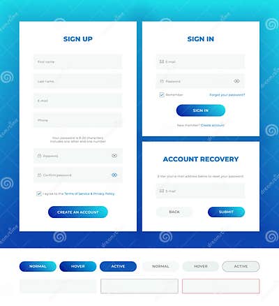Sign in, Sign Up, Account Recovery. Login Forms. Stock Vector ...
