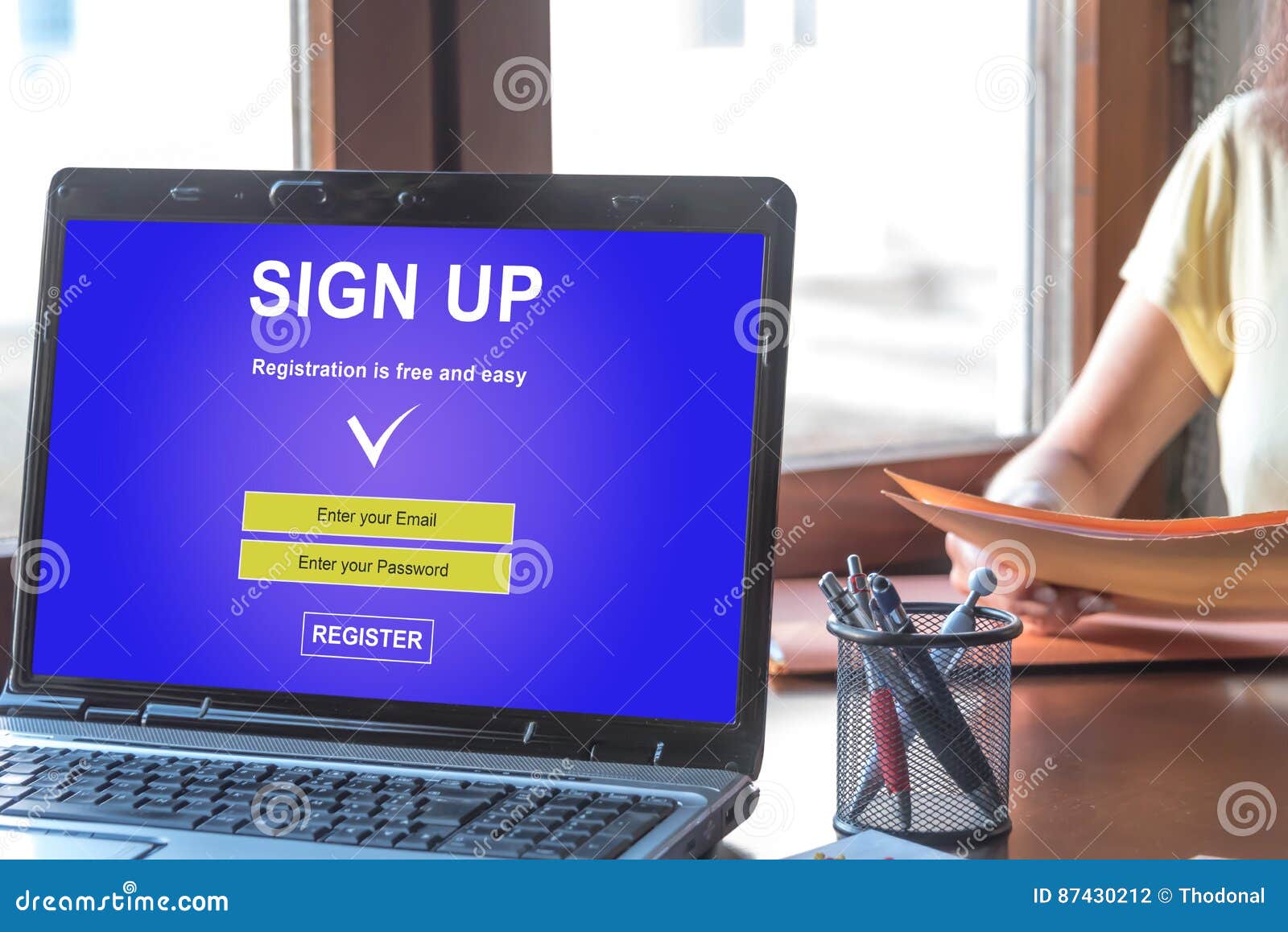 Sign Up Concept on a Laptop Screen Stock Photo - Image of user, concept ...