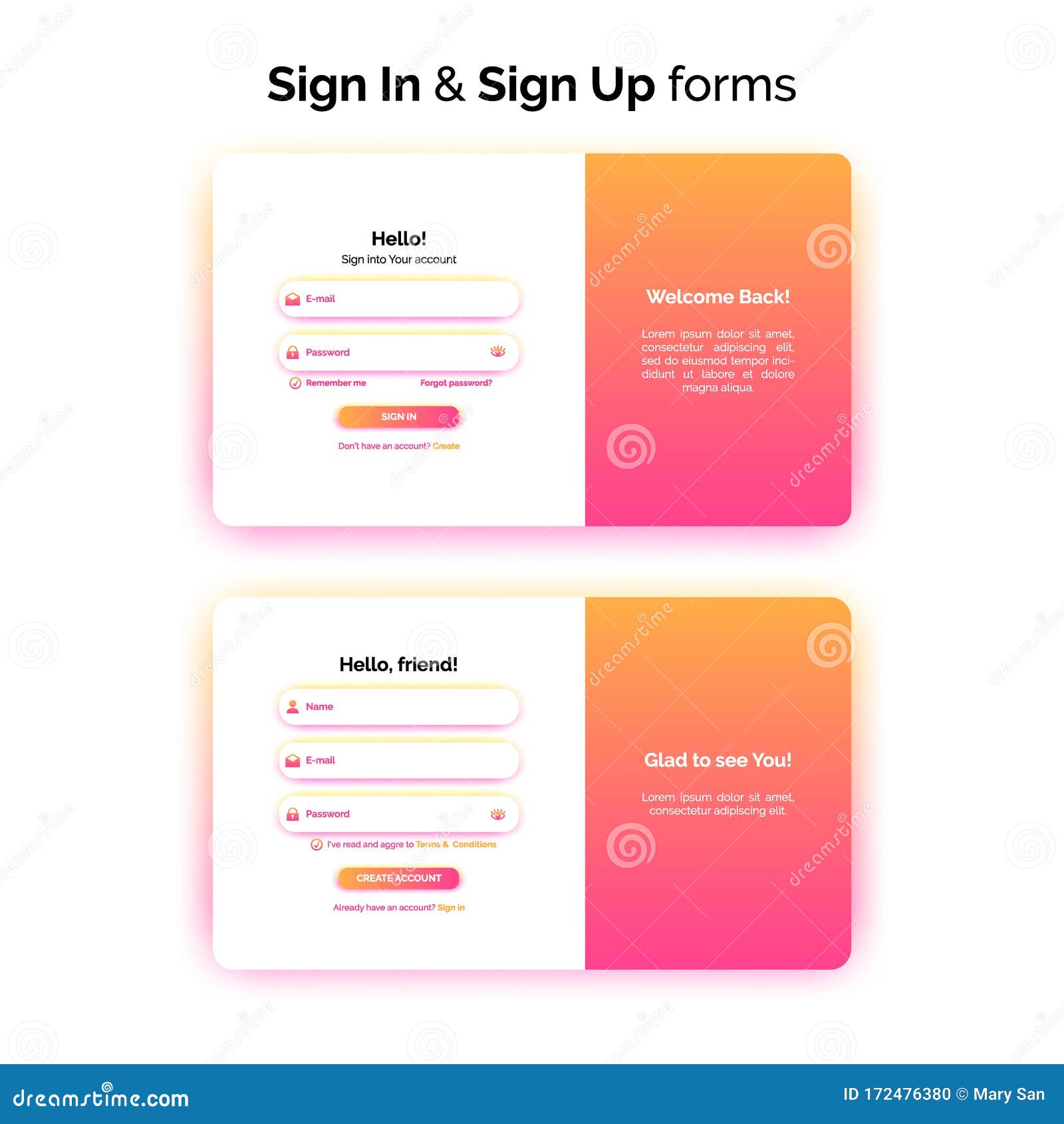 Sign in and Sign Up Forms, Web Design, Registration and Login Interface ...