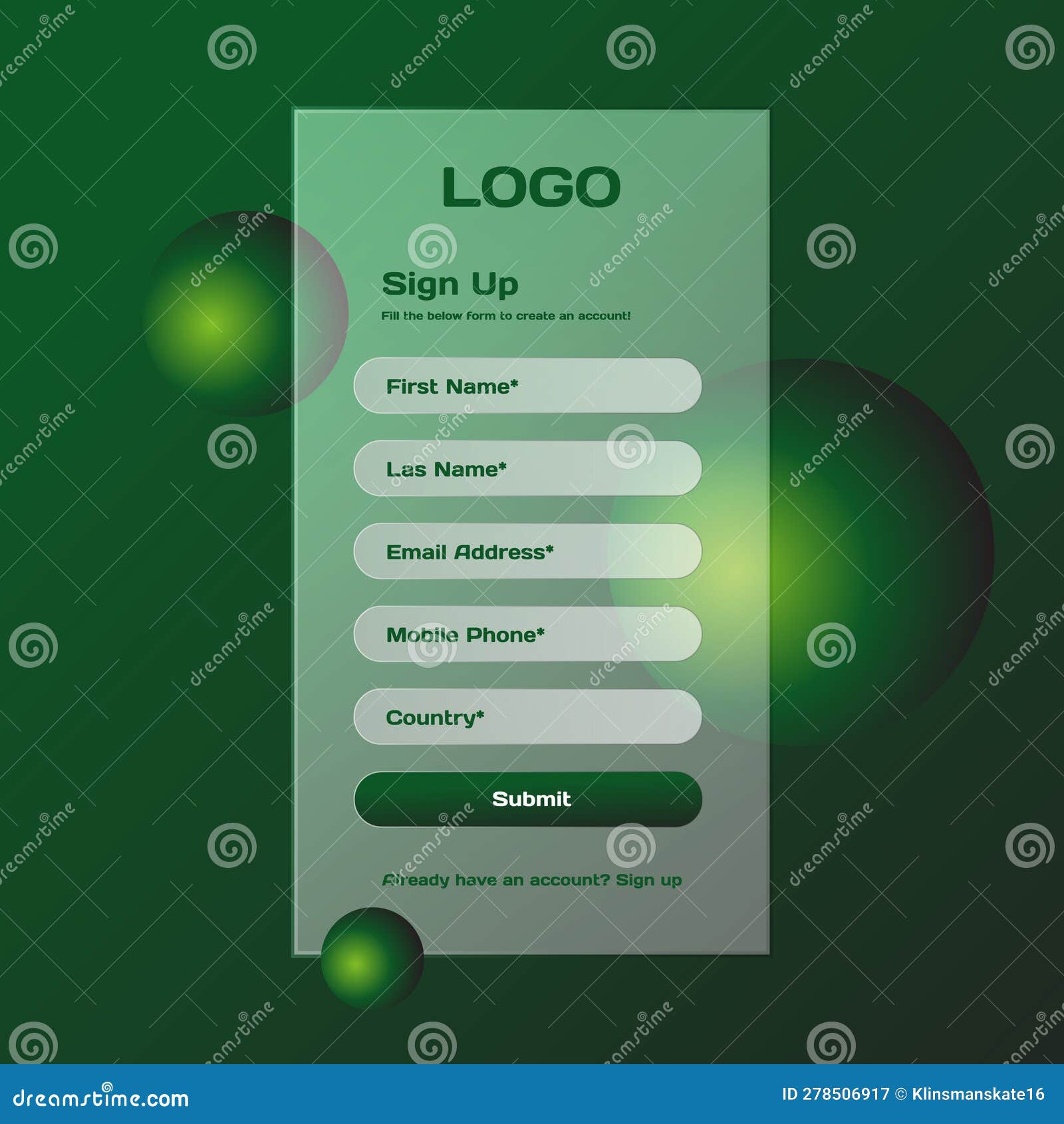 Sign Up Glassmorphism Design Template Concept Stock Vector ... Sign Up Glassmorphism Design Template Concept Stock Vector ...