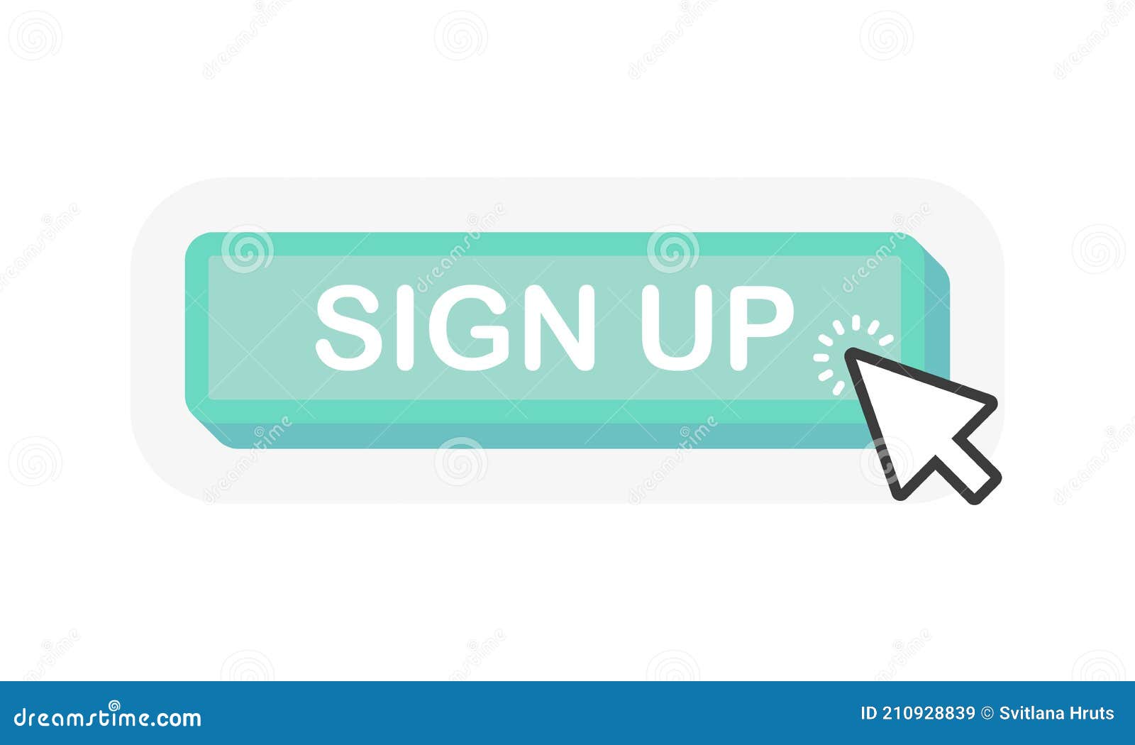 SIGN UP Green 3D Button with Mouse Pointer Clicking. White Background ...