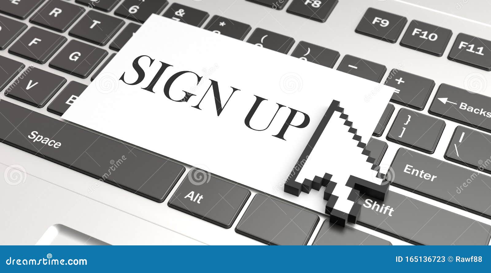 Sign Up Text Sign, Mouse Cursor Pointer, Laptop Keyboard Background. 3d ...