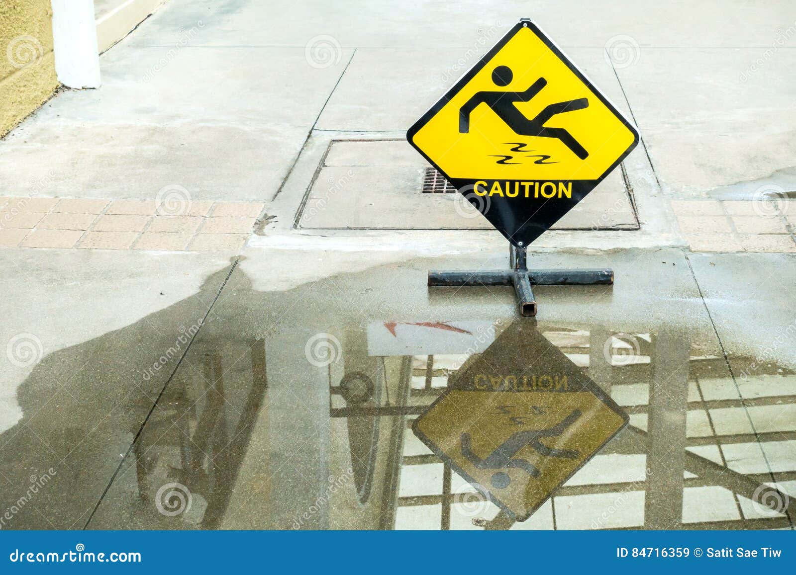 A Sign Warning About Unstable Ground With Boiling Water Stock ...