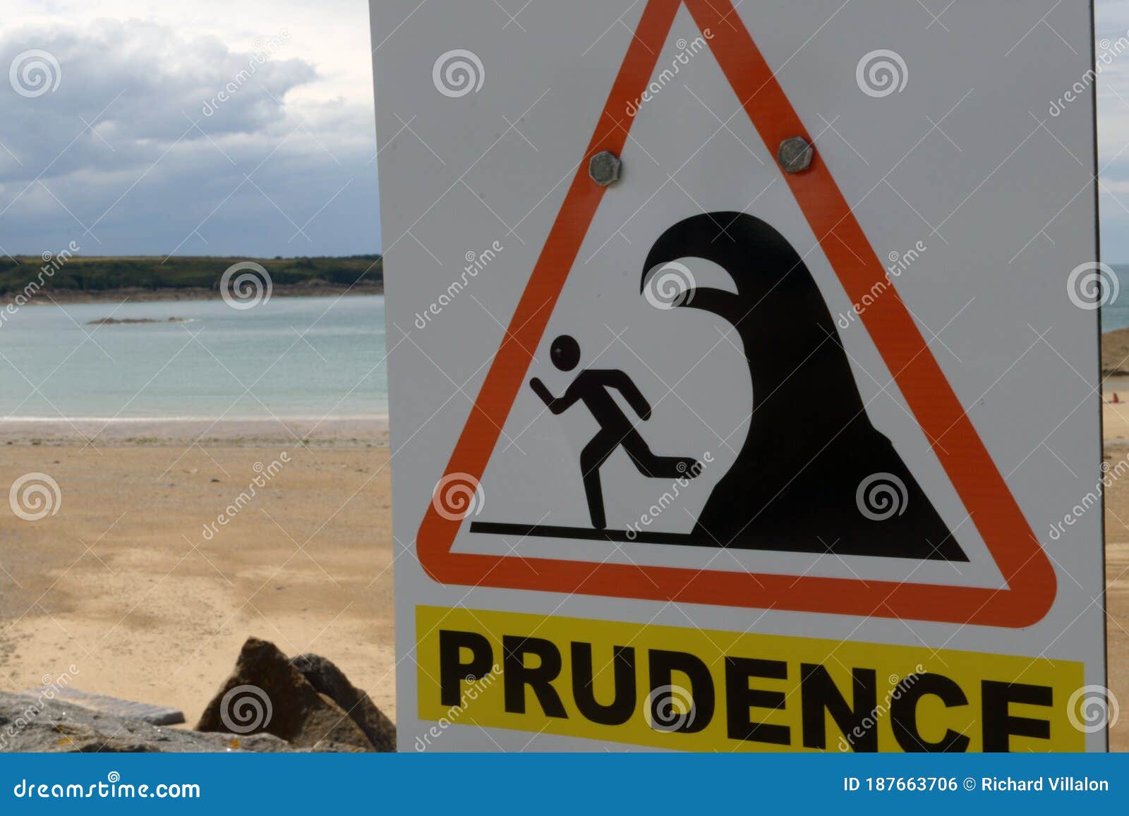 Sign Warning of the Danger of Waves on a Beach Stock Photo - Image of ...