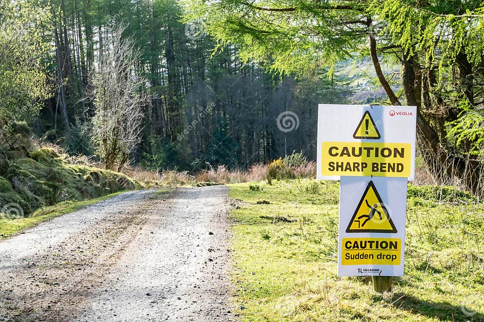 Sign Warning of a Dangerous Sharp Bend of the Road in Ireland Stock ...
