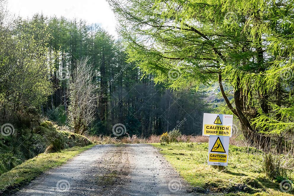 Sign Warning of a Dangerous Sharp Bend of the Road in Ireland Stock ...