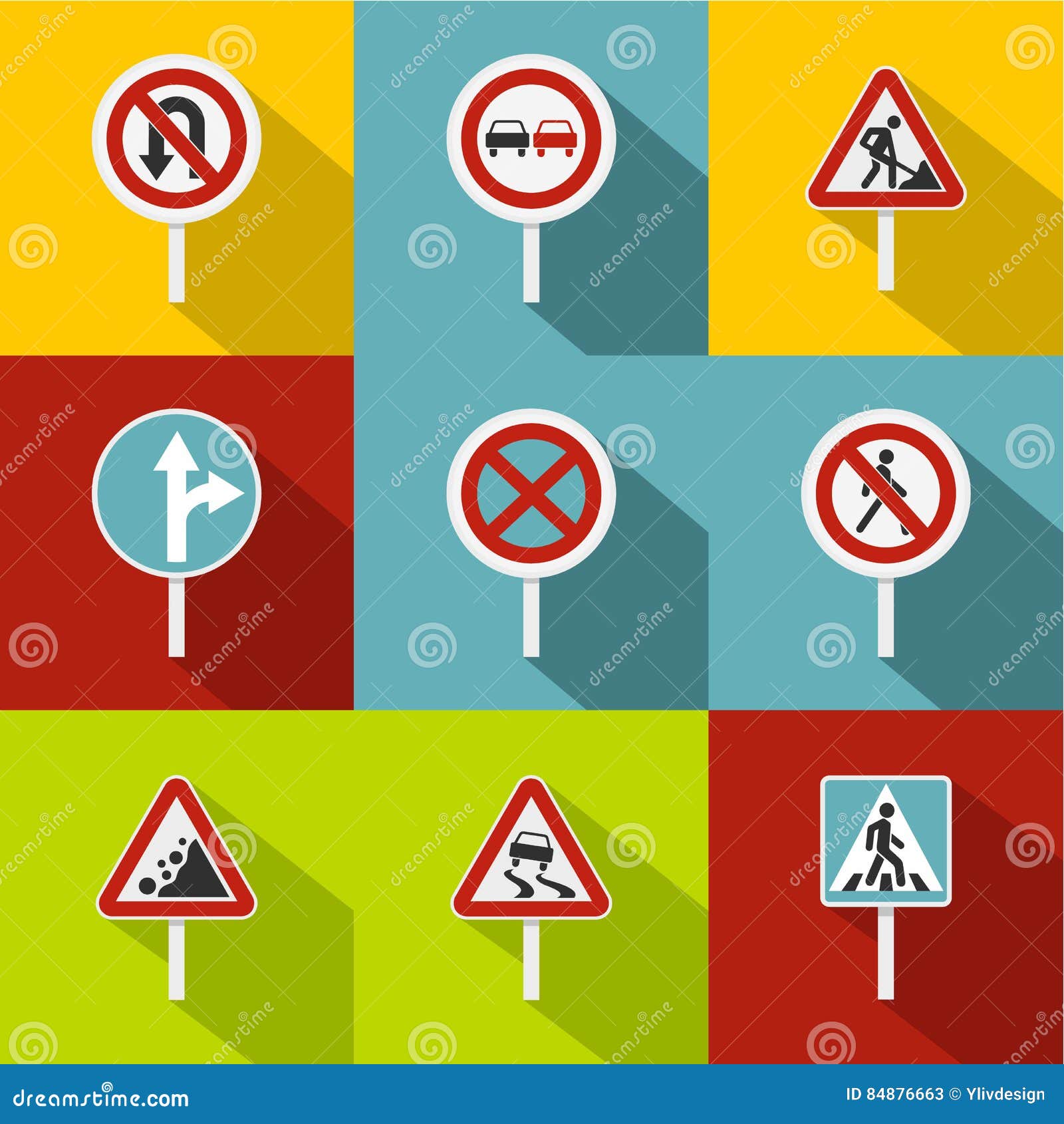 Sign Warning Icons Set, Flat Style Stock Vector - Illustration of sign ...