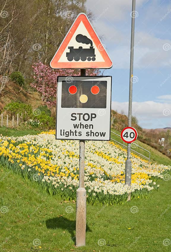 Sign Warning of Level Crossing. Stock Image - Image of highway ...