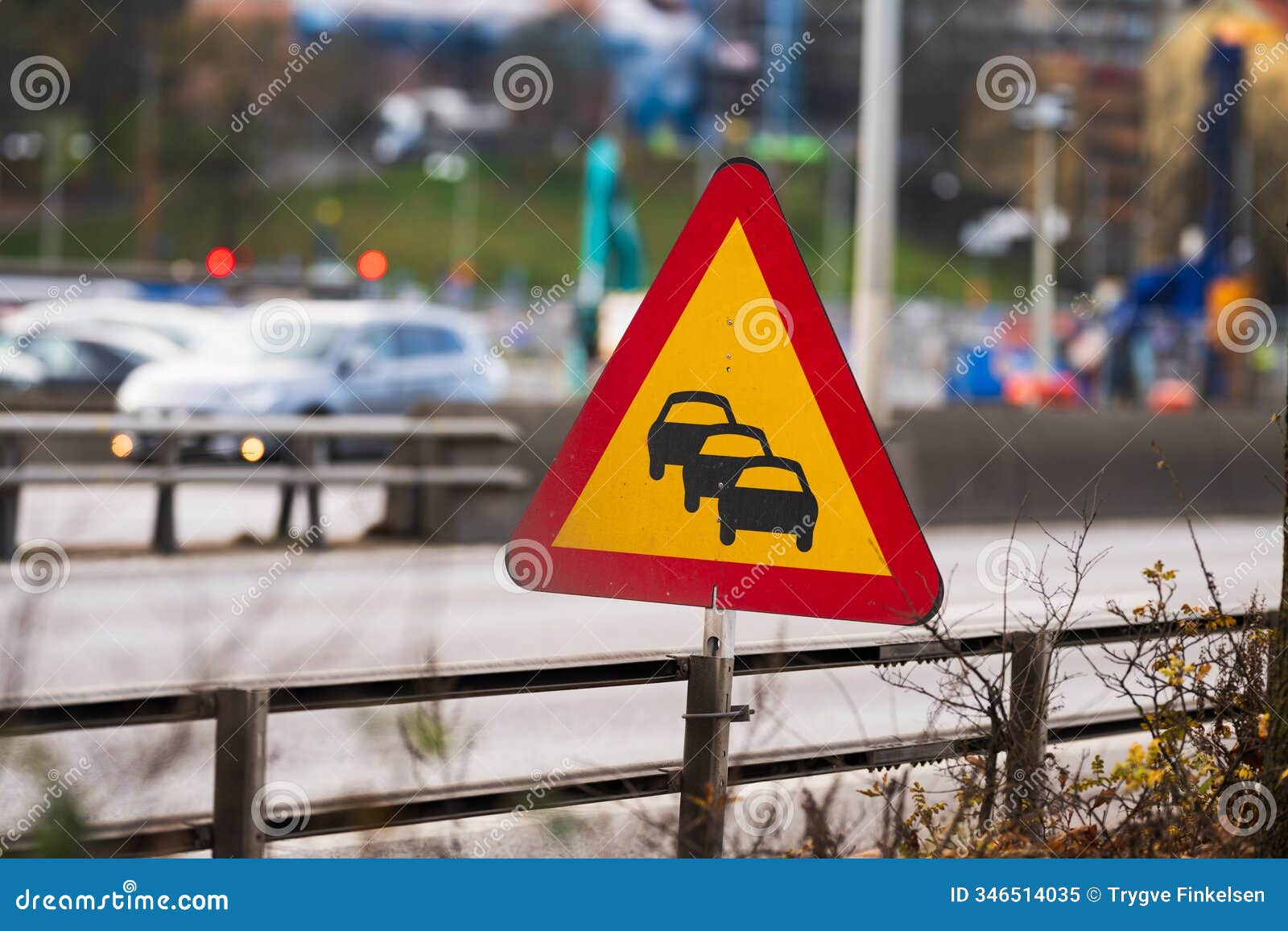 Sign Warning for Risk for Queues.. Stock Image - Image of stop ...