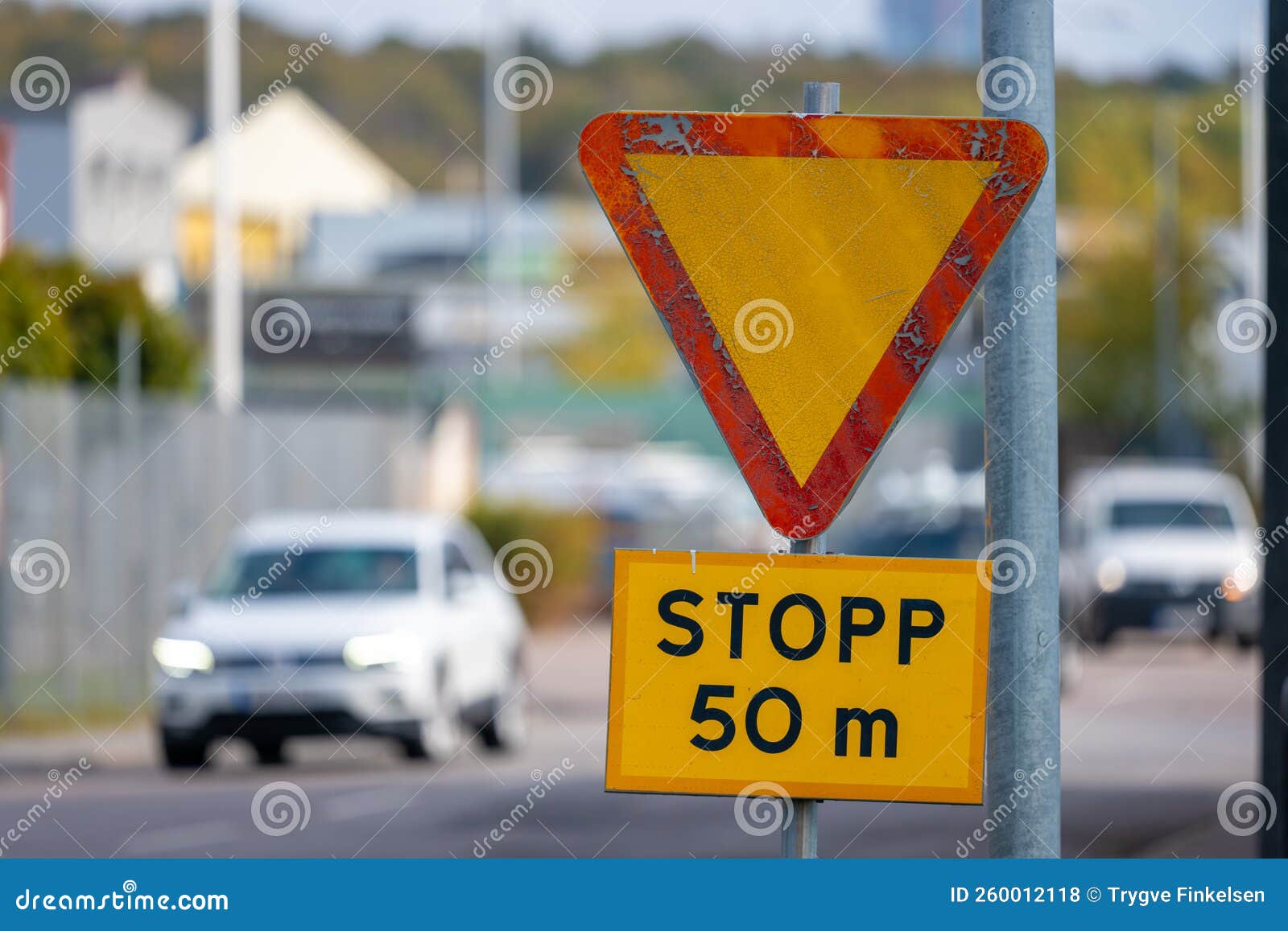 Sign Warning of a Stop Sign in 50 Meters.. Stock Photo - Image of ...