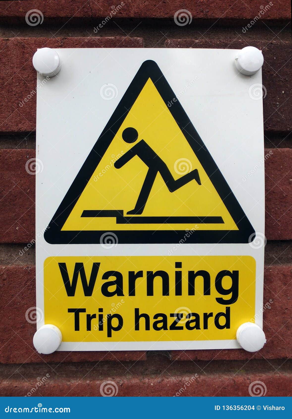 Trip Hazard Warning Sign stock photo. Image of prevention - 136356204