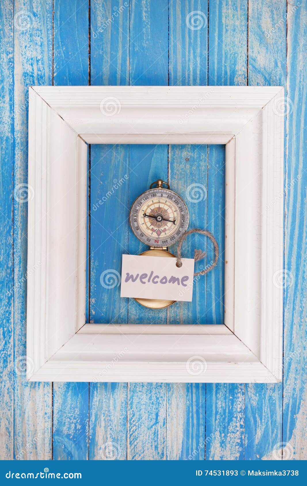 Sign Welcome and Compass in a White Frame - Vintage Style Stock Image ...