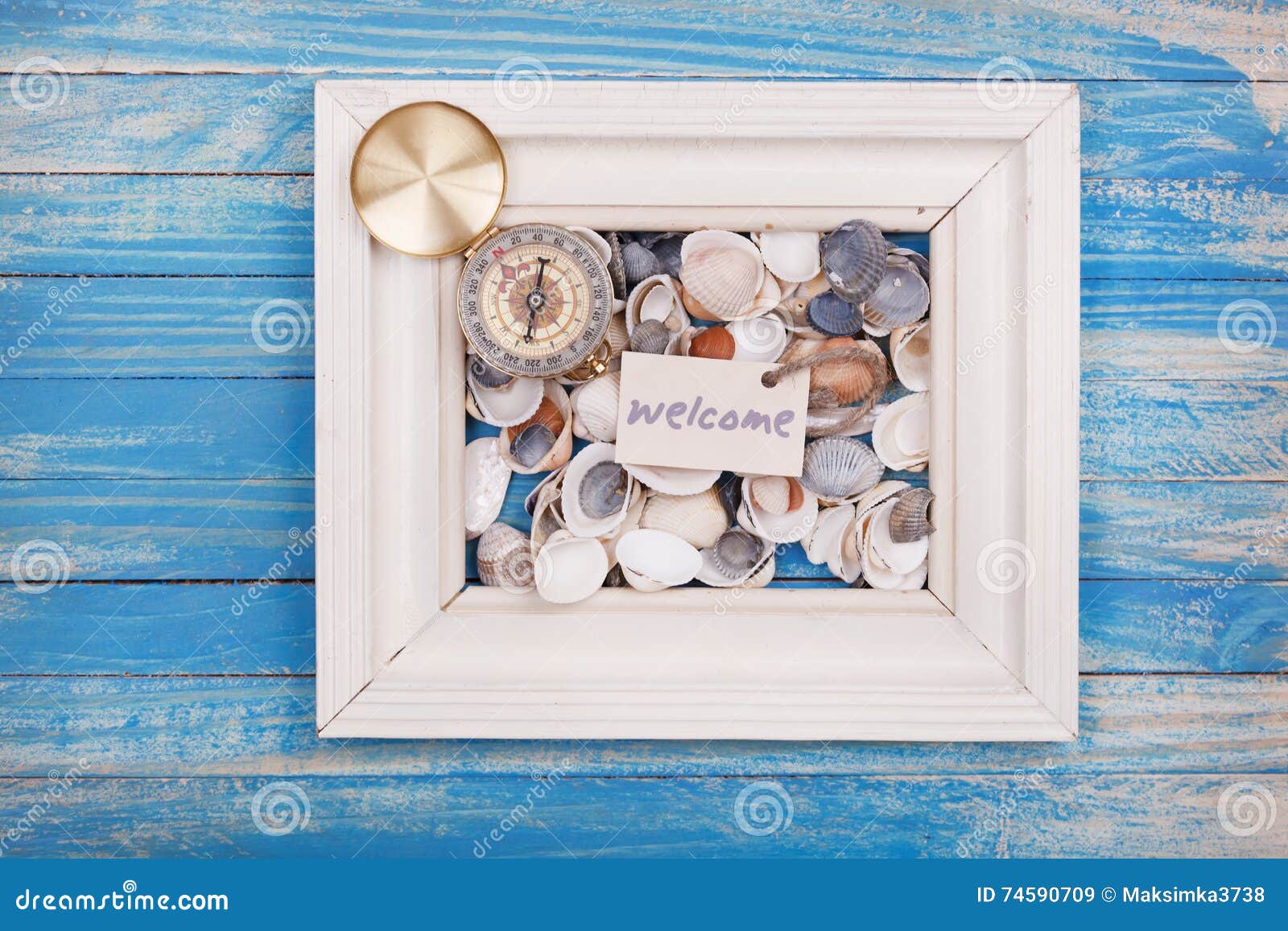 Sign Welcome and Compass in a White Frame - Vintage Style Stock Image ...