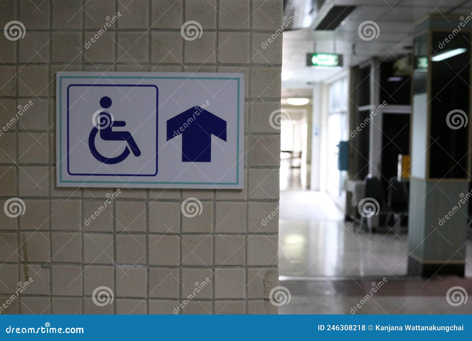 Sign Wheelchair Way on Light Wall in Building. Stock Photo - Image of ...