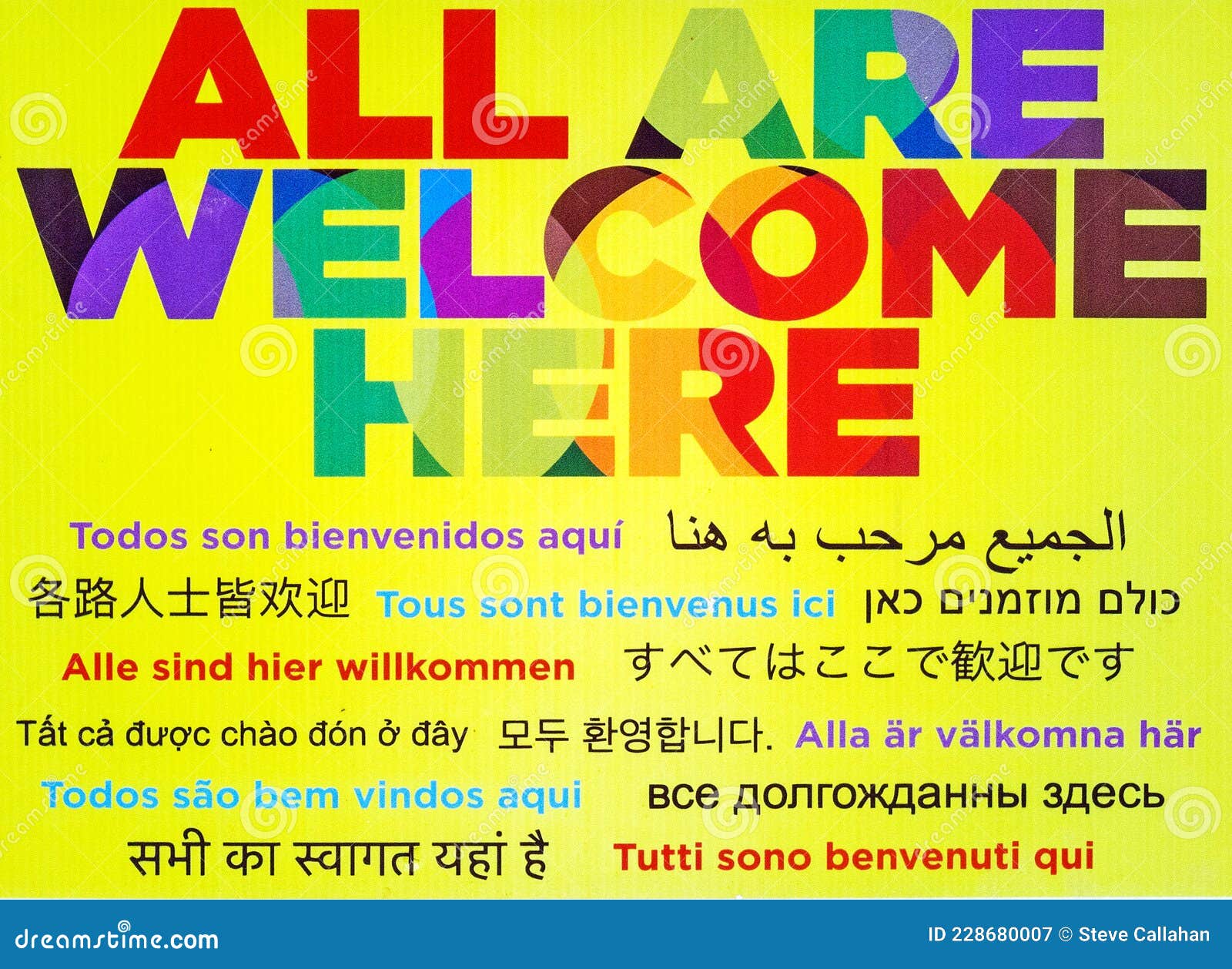 All are Welcome Here Window Sign Stock Image - Image of thought, idea ...