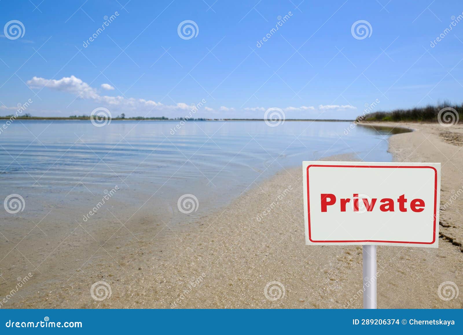 Sign with Word Private on Sandy Beach Near River Stock Photo - Image of ...