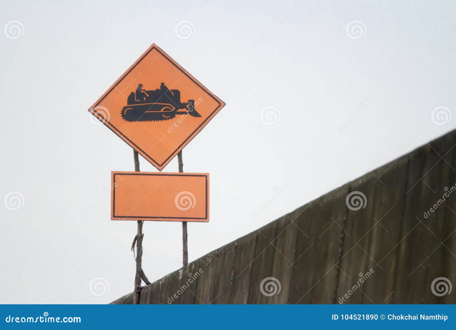 Sign For Working Tractor Black Symbol Orange Background Stock Photo ...