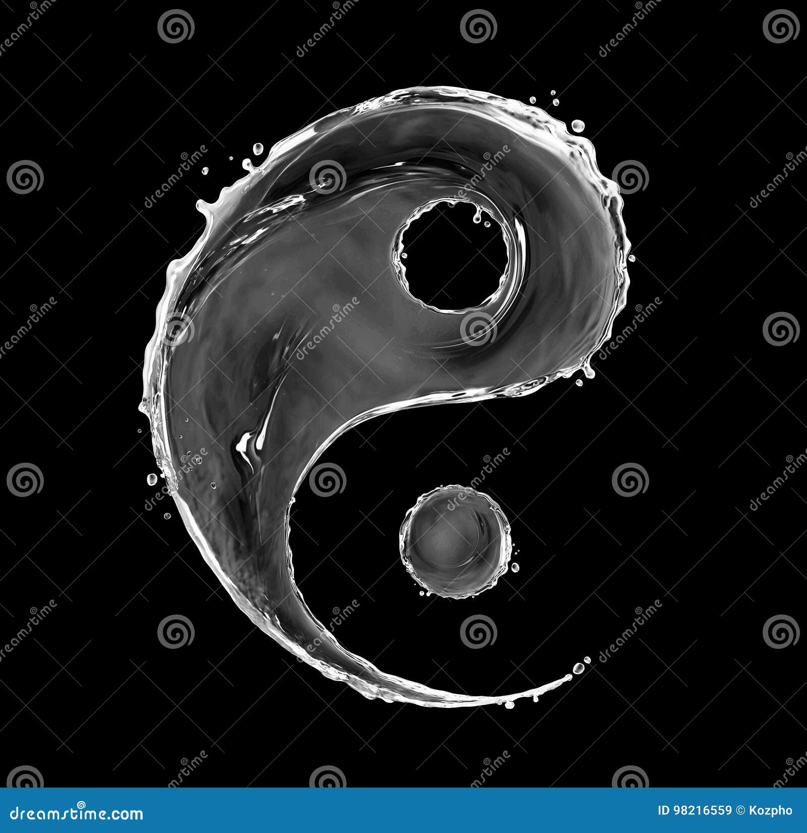 Sign of Yin Yang Made with Water Splashes on Black Background Stock ...