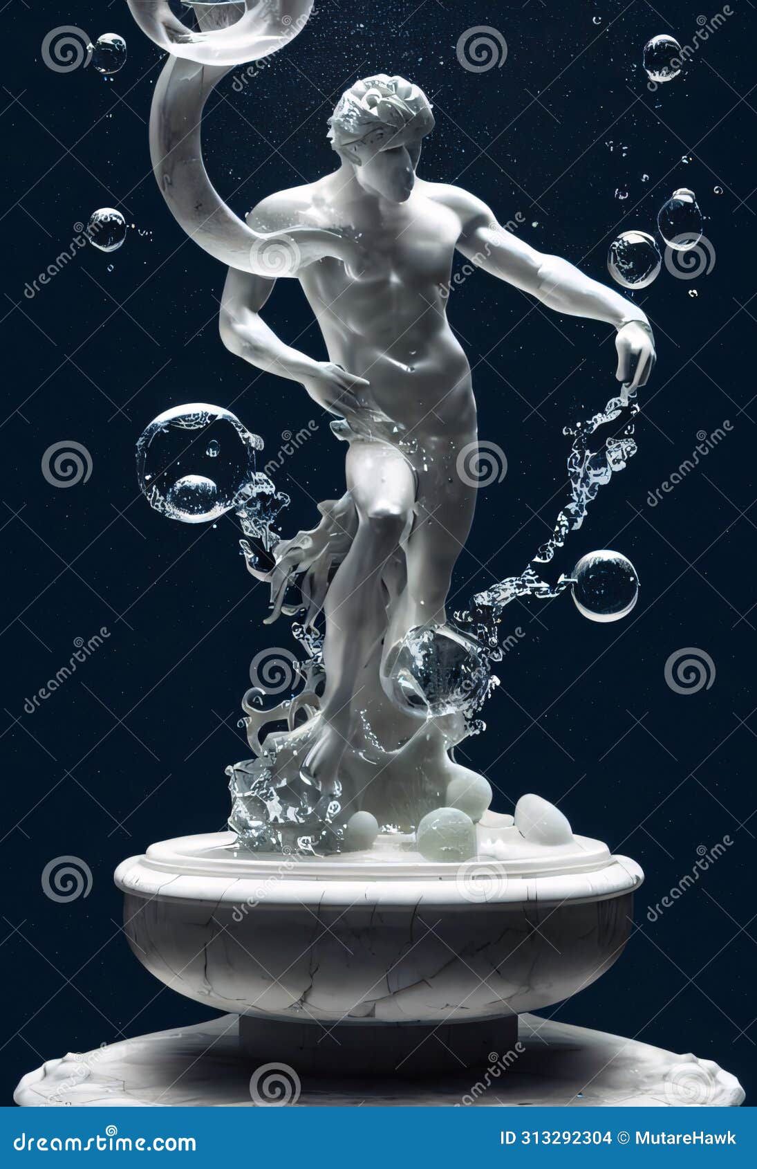 Statue of David in Water with Bubbles on a Dark Background Stock ...