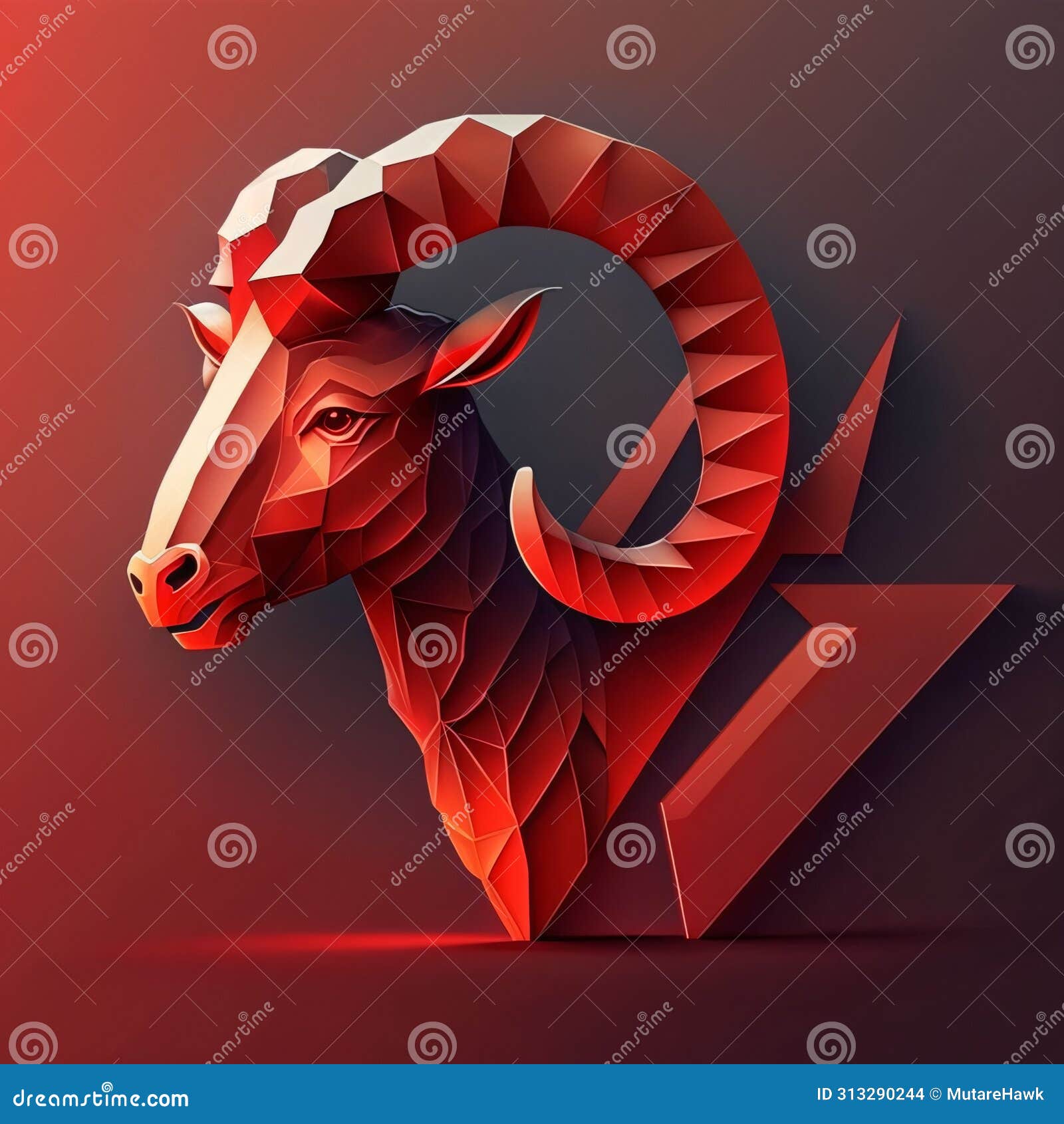 Vector Low Poly Illustration of a Goat with a Red Arrow on a Dark ...