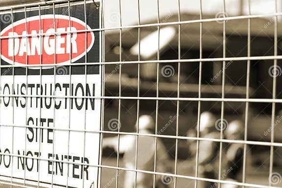 Signage and Construction Workers Stock Photo - Image of industry, site ...