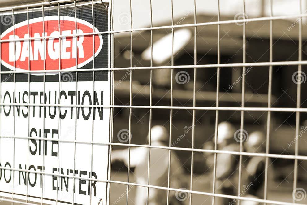 Signage and Construction Workers Stock Photo - Image of industry, site ...
