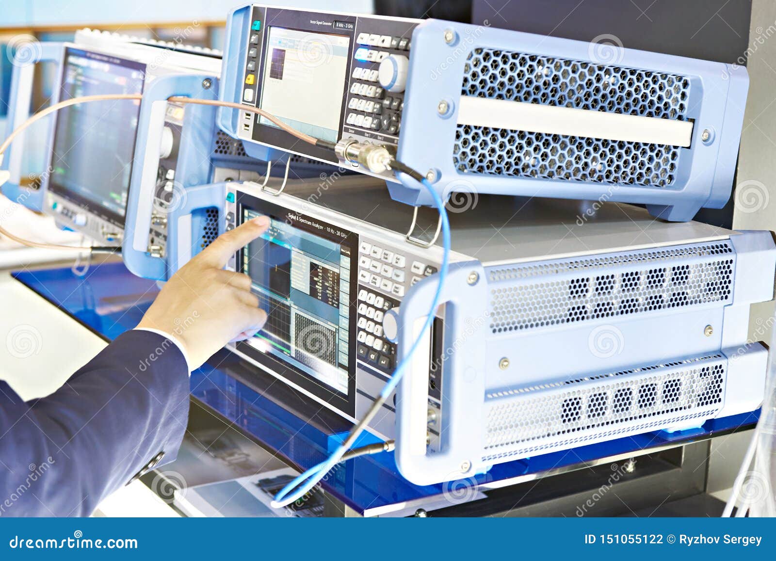 Signal Analizer and Generator. Man Operator Hand Stock Photo - Image of ...