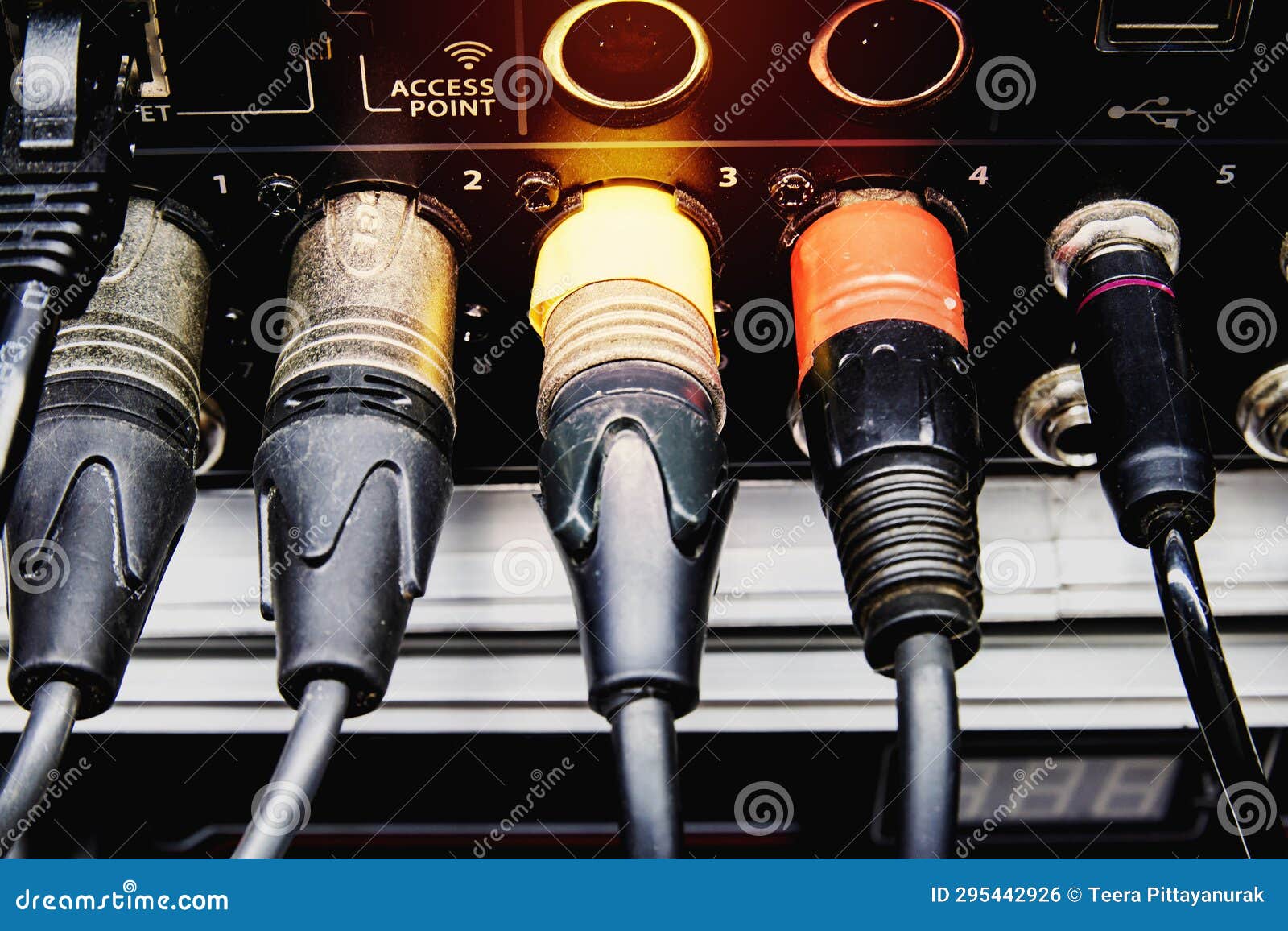 Signal Cables on the Back of the Digital Audio Mixer Stock Photo ...