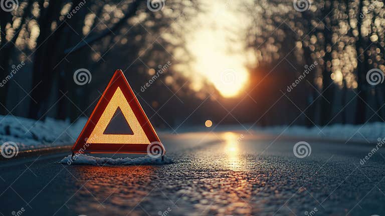 Signal of Caution - Red Triangular Warning Sign Placed on Road, Serving ...