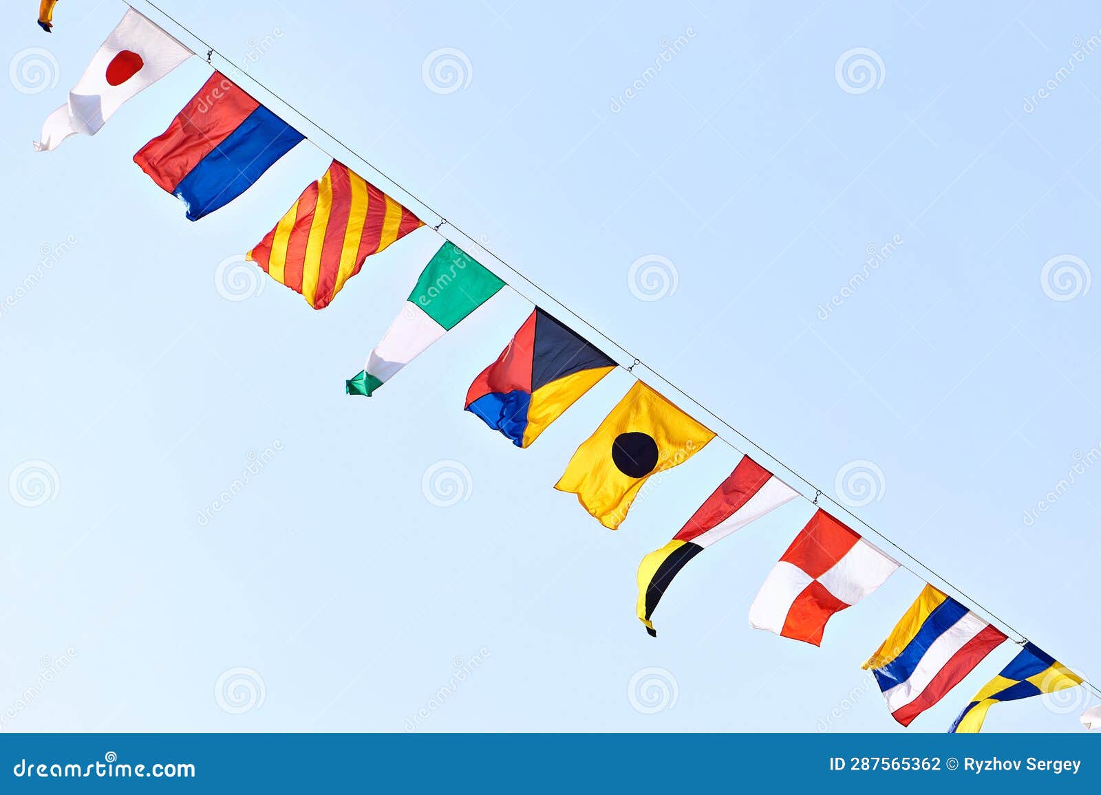Signal Flags on Ship on Sky Background Stock Photo - Image of flags ...