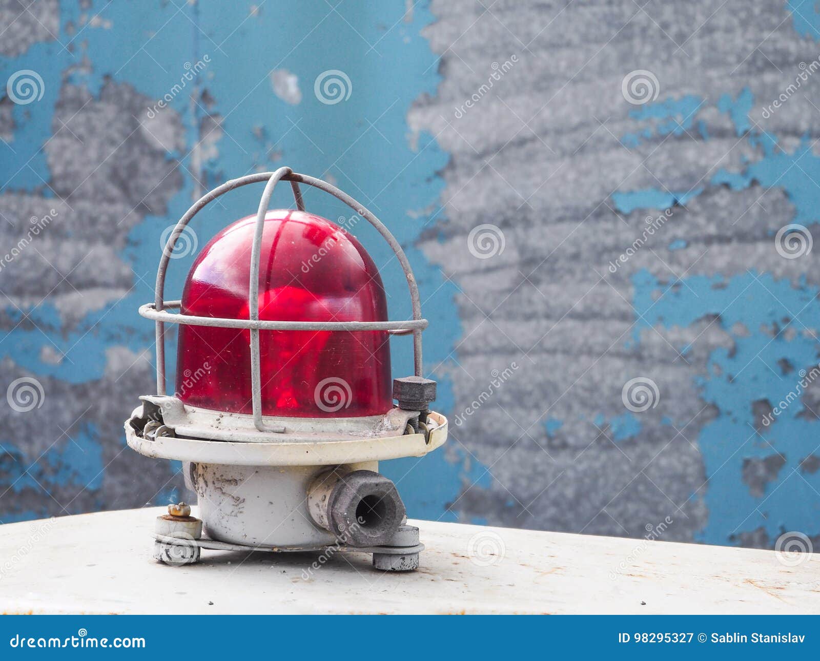 The Signal Lamp. Red Warning Light on a Blue Background. the Concept of ...