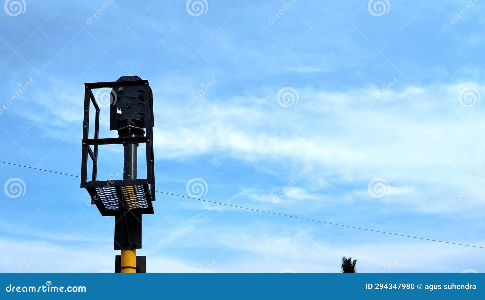 Signal Light Pole for Trains on a Blue Sky Background Stock Photo ...