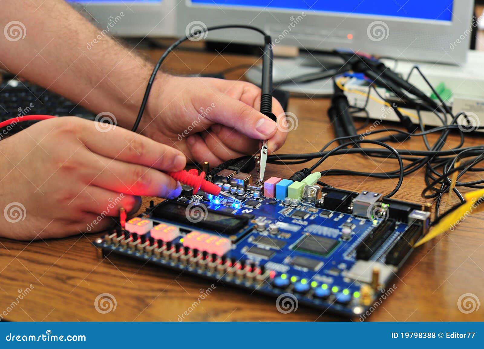 Measuring the Electric Signal at PCB Board Stock Photo - Image of ...