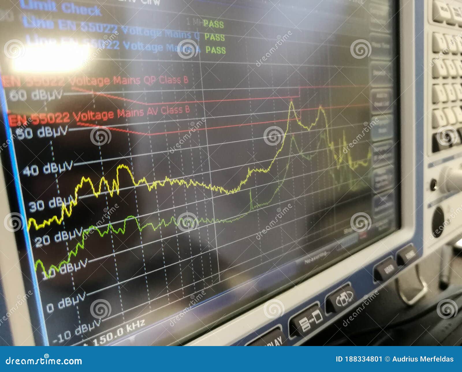 Signal Spectrum on EMC Test Receiver Stock Image - Image of level ...