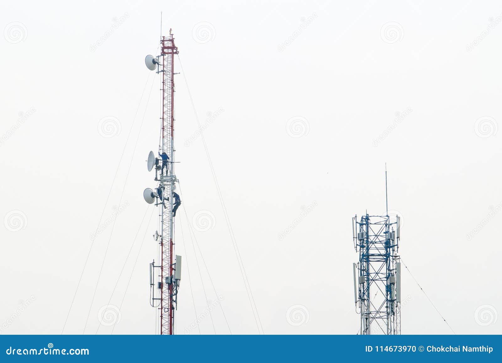 Signal Tower Communication and Antenna Maintenance Working Worke Stock ...