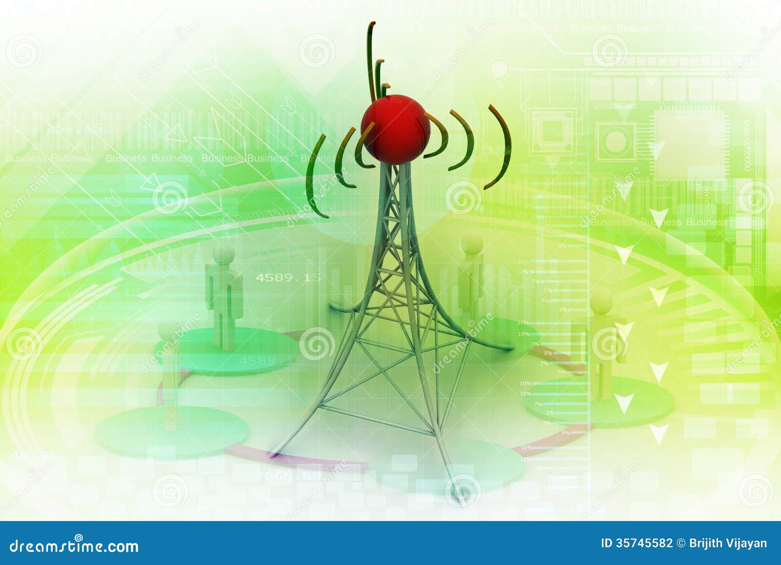 Signal Tower with Networking Stock Illustration - Illustration of music ...
