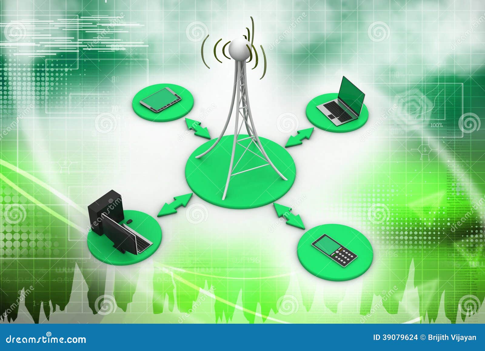 Signal Tower with Networking Stock Illustration - Illustration of radio ...