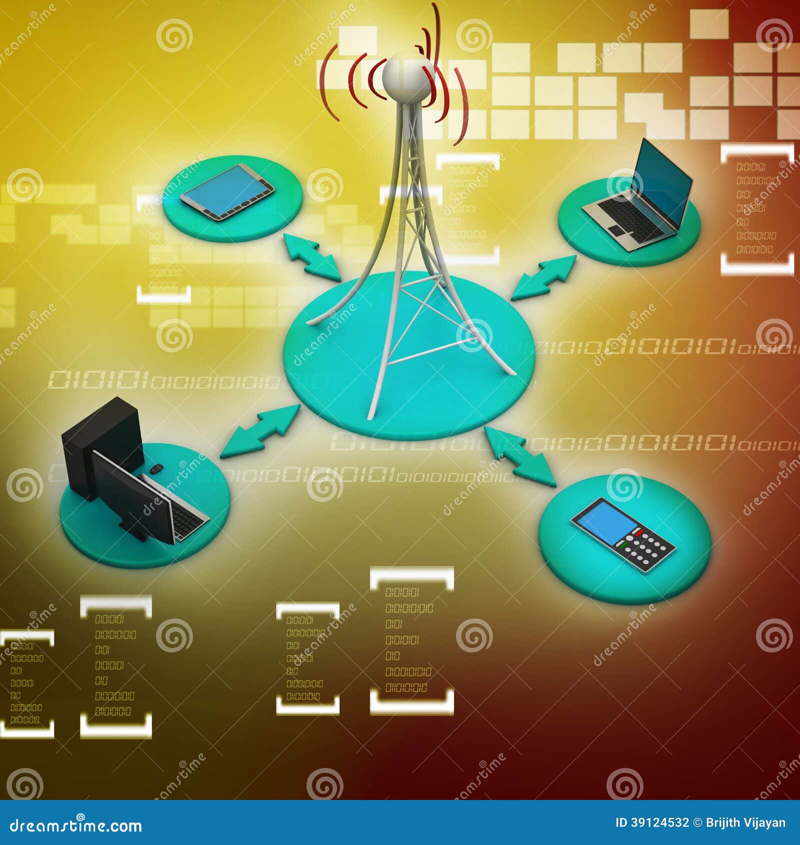 Signal Tower with Networking Stock Illustration - Illustration of ...