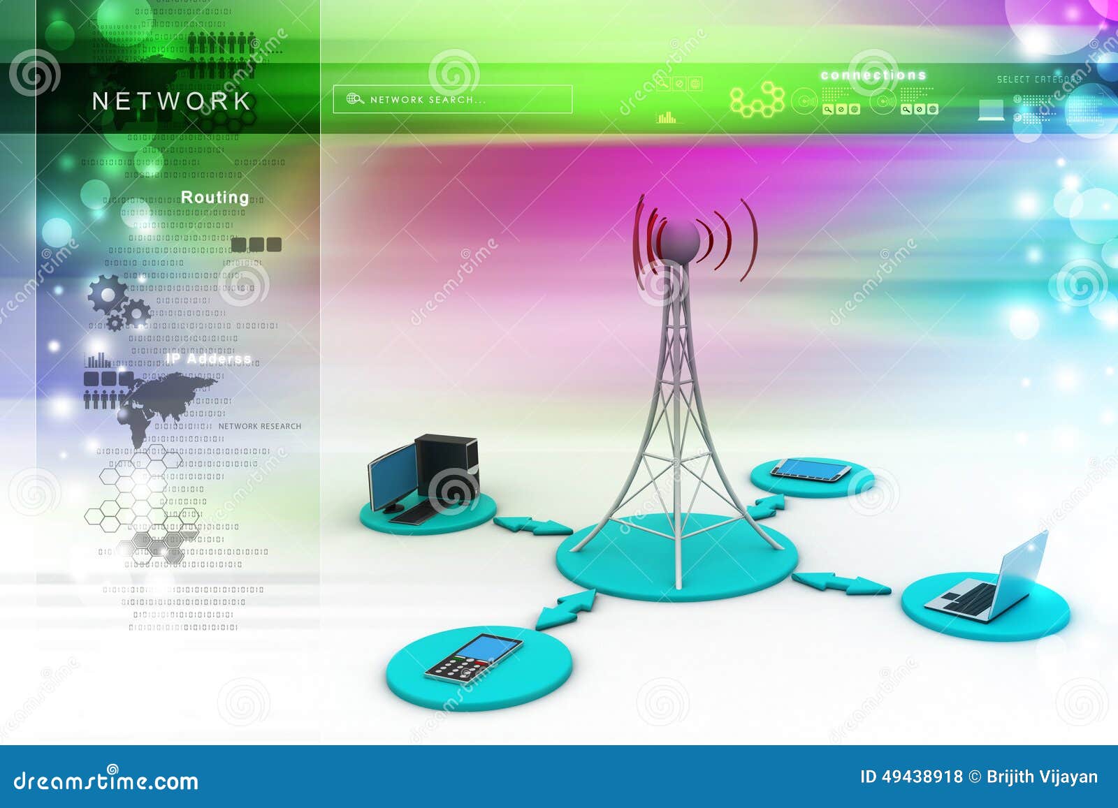 Signal Tower with Networking Stock Illustration - Illustration of ...